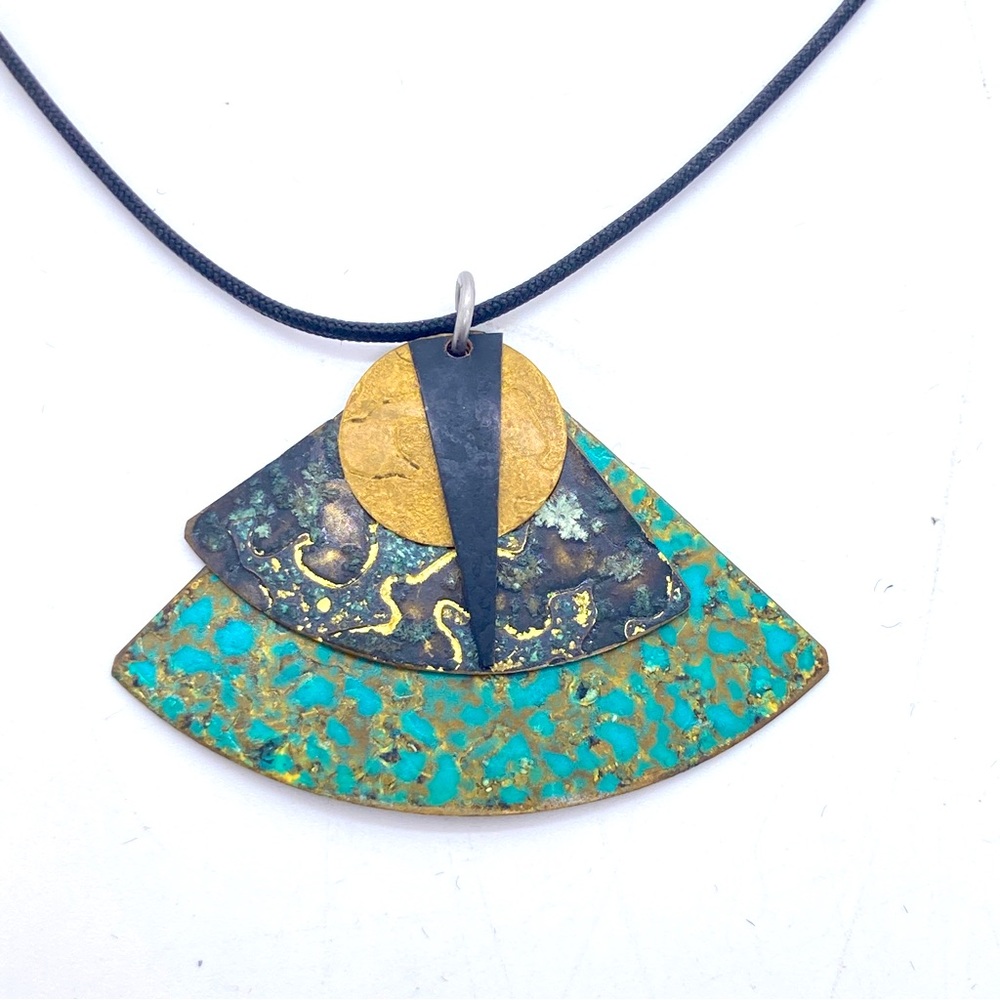 Metal Layered Pendant Necklace Fan Shape Multicolored… - Gem